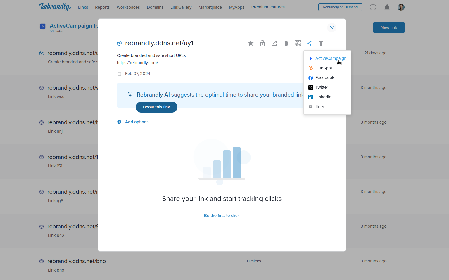 Rebrandly Dashboard